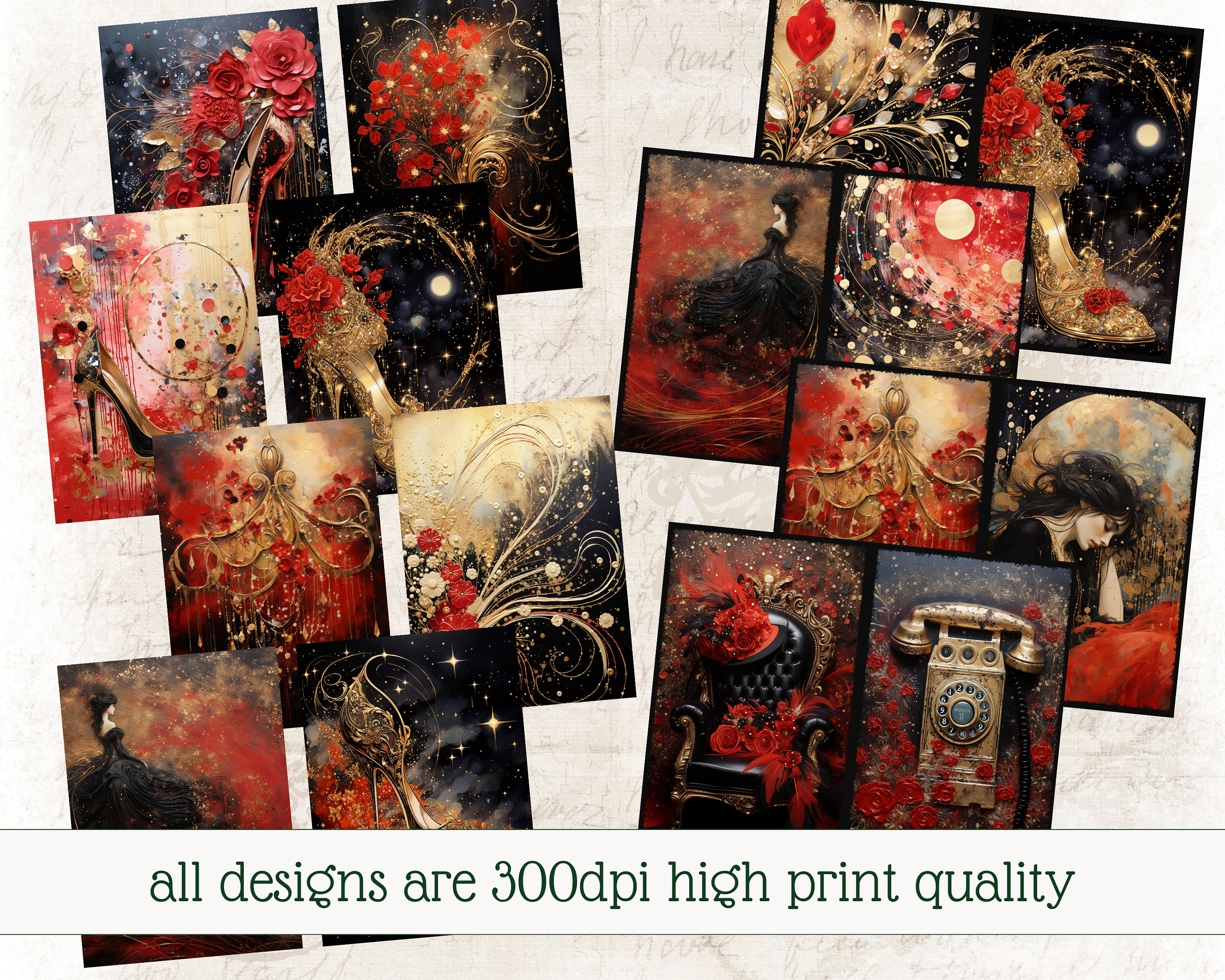 Junk Journal Red Black Bundle Printable Crafting Kit Mixed Media Folio ...