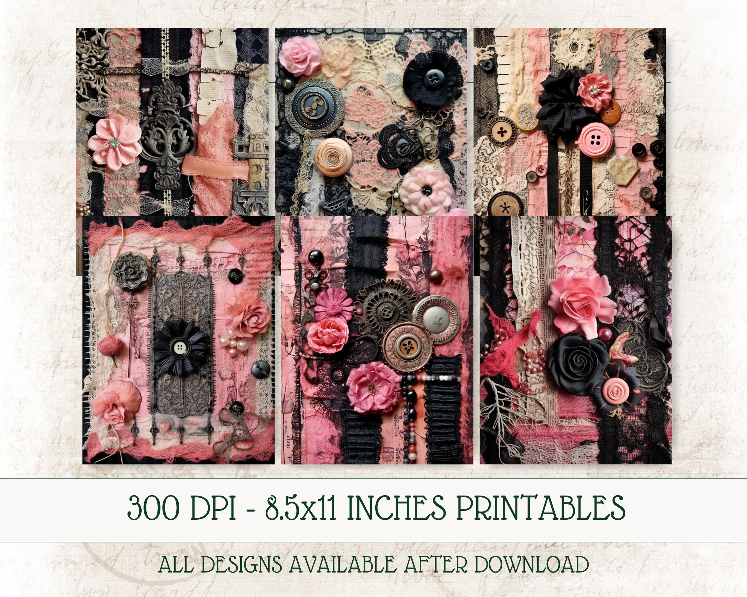 Pink Vintage Tales Digital Paper, Junk Journal Kit, Fabrics Ephemera ...