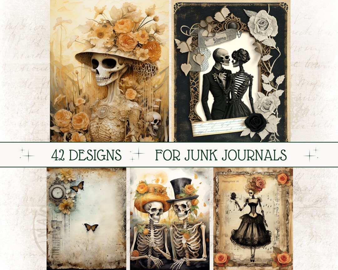 Autumn Skeleton Party Junk Journal Kit Halloween Scrapbook Paper Goth ...