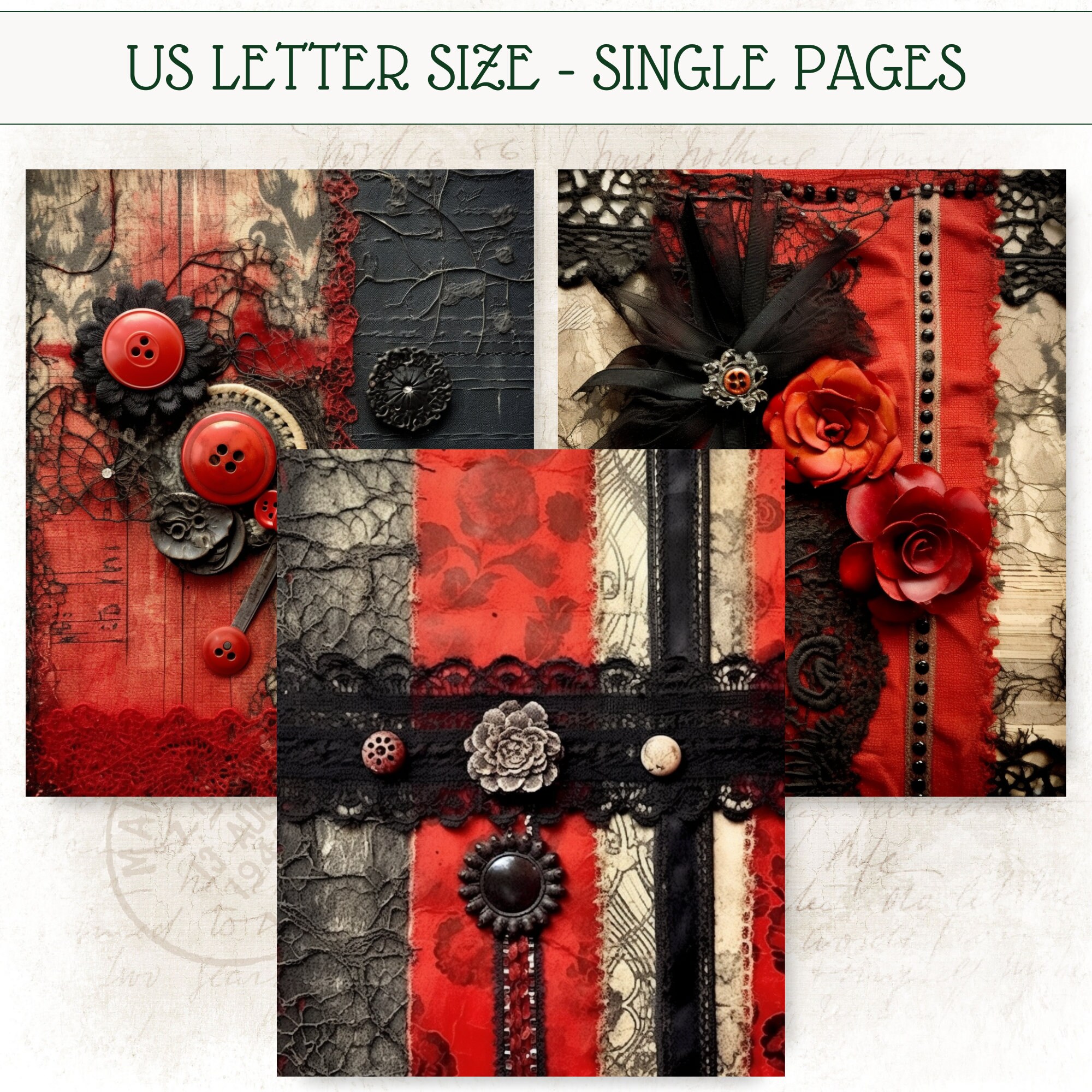 Goth Scrapbook Paper, Junk Journal Fabrics, Grunge Journal Pages, Goth ...