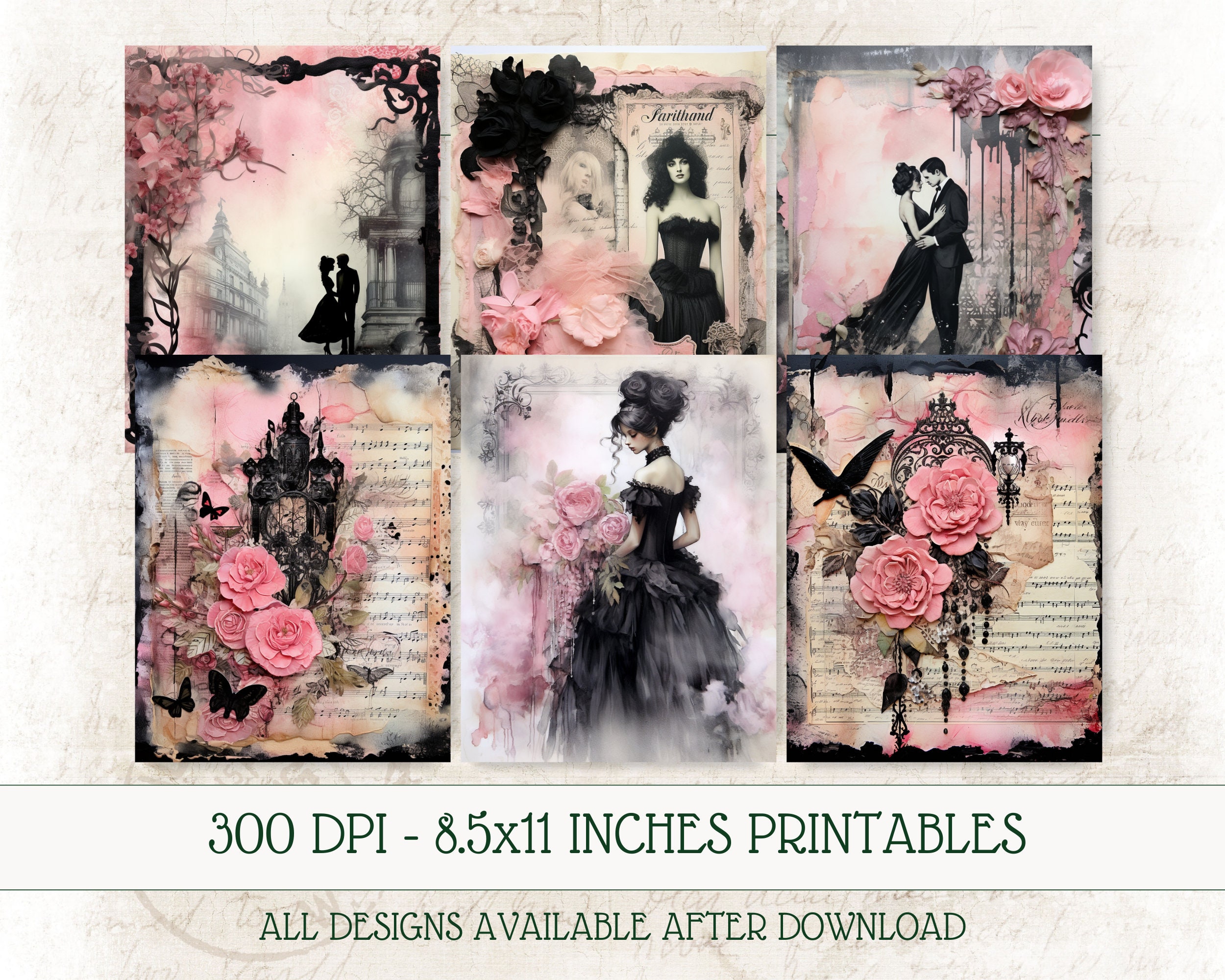 Goth Paris Romance Junk Journal Paper Scrapbooking Kit Printable Gothic ...