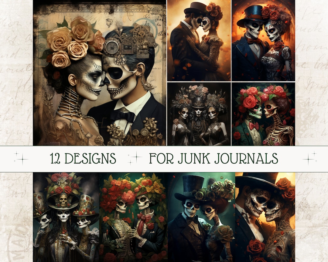 Skeleton Love Scrapbook Kit Skeleton Couple Printable Halloween Skull ...