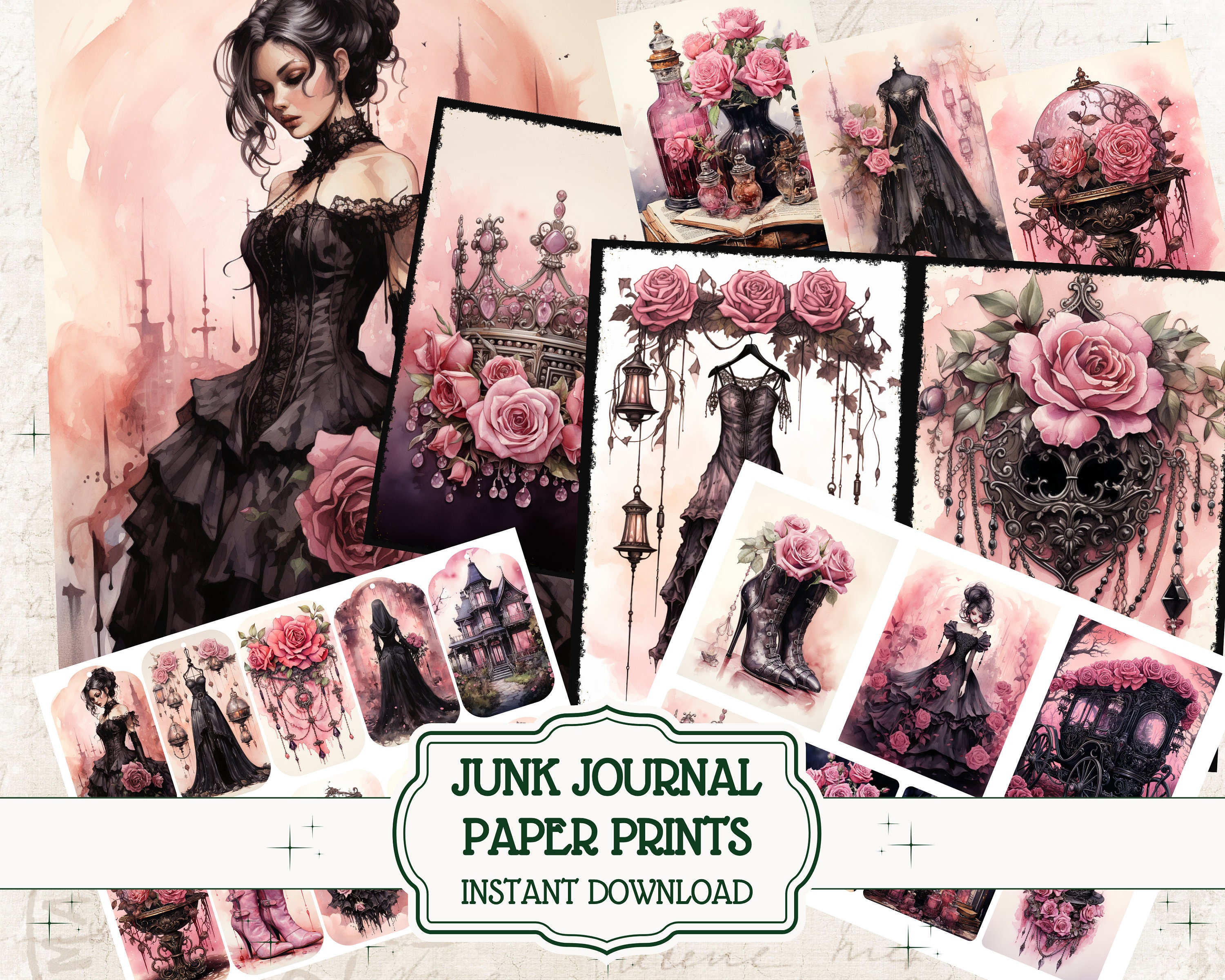 Goth Lady Junk Journal Kit Gothic Pink Printable Pages Vintage Folio ...