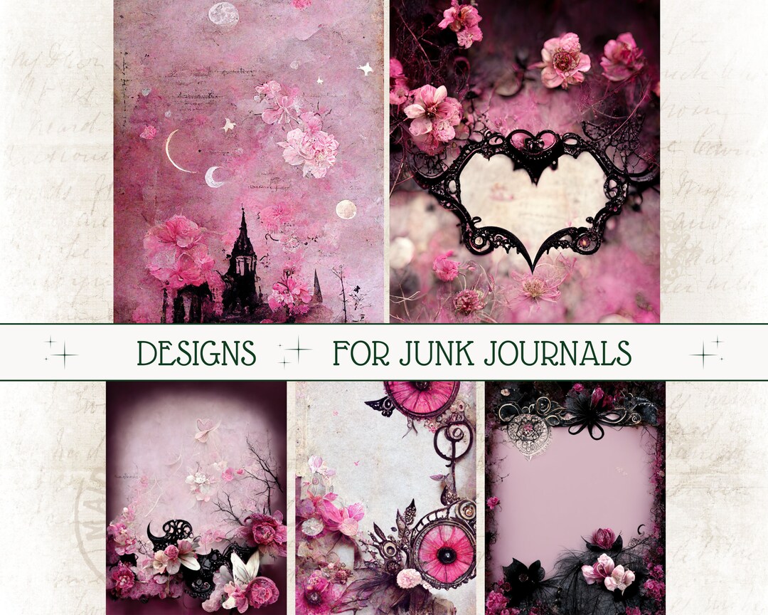 Gothic Pink and Black Junk Journal Kit, Printable Junk journal, Oth ...