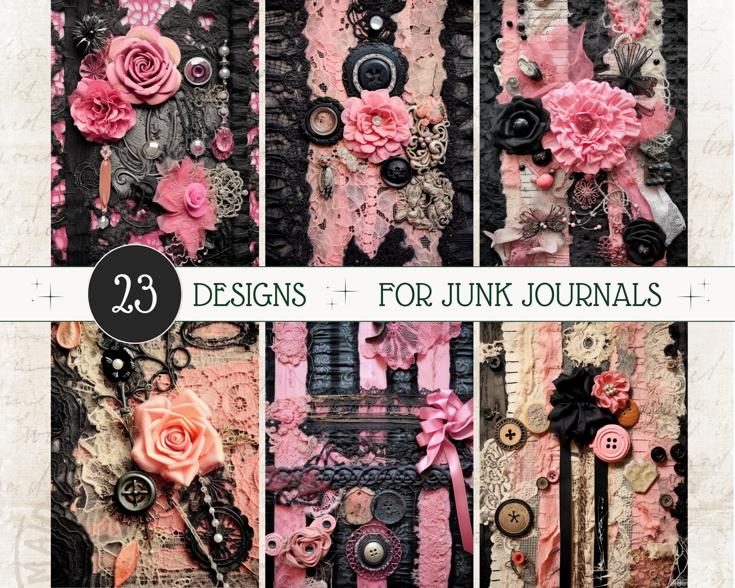 Pink Vintage Tales Digital Paper, Junk Journal Kit, Fabrics Ephemera ...