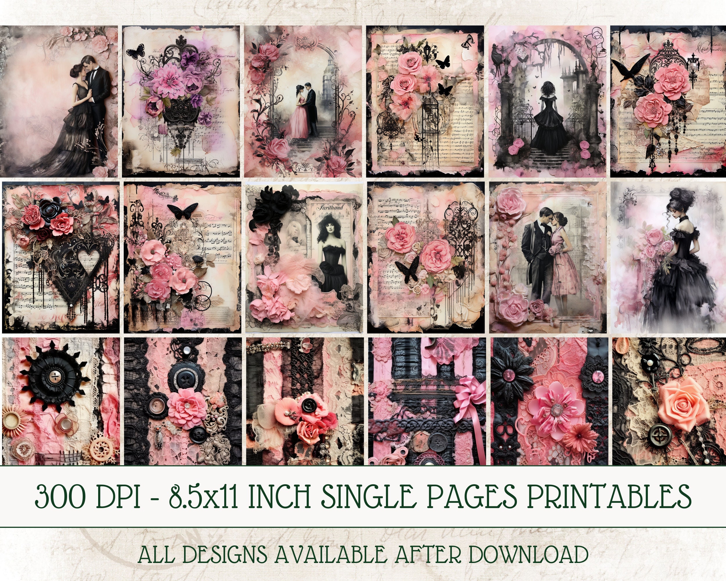 Goth Romance, Mega Bundle, Junk Journal Kit, Decoupage Papers, Gothic ...