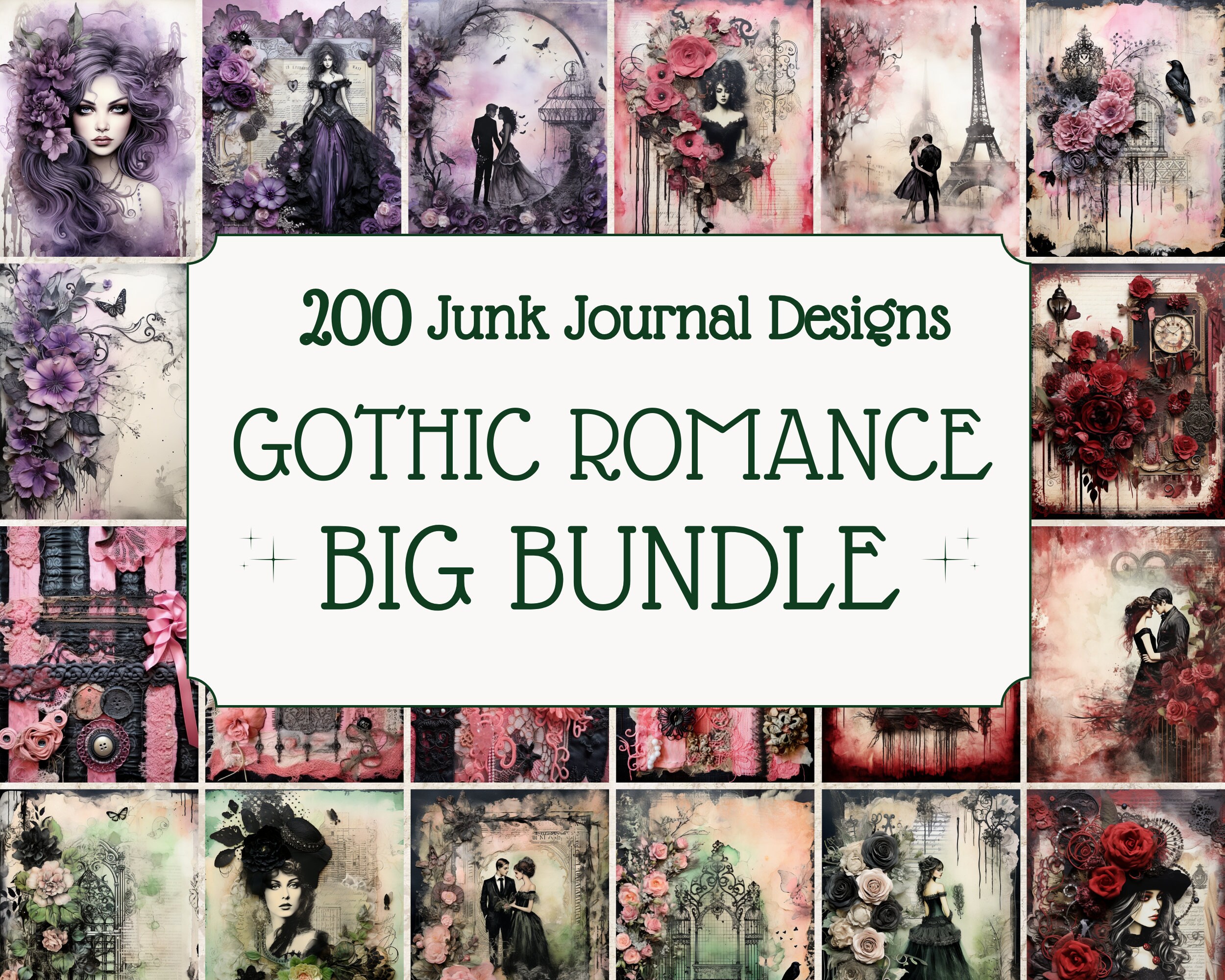 Goth Romance, Mega Bundle, Junk Journal Kit, Decoupage Papers, Gothic ...
