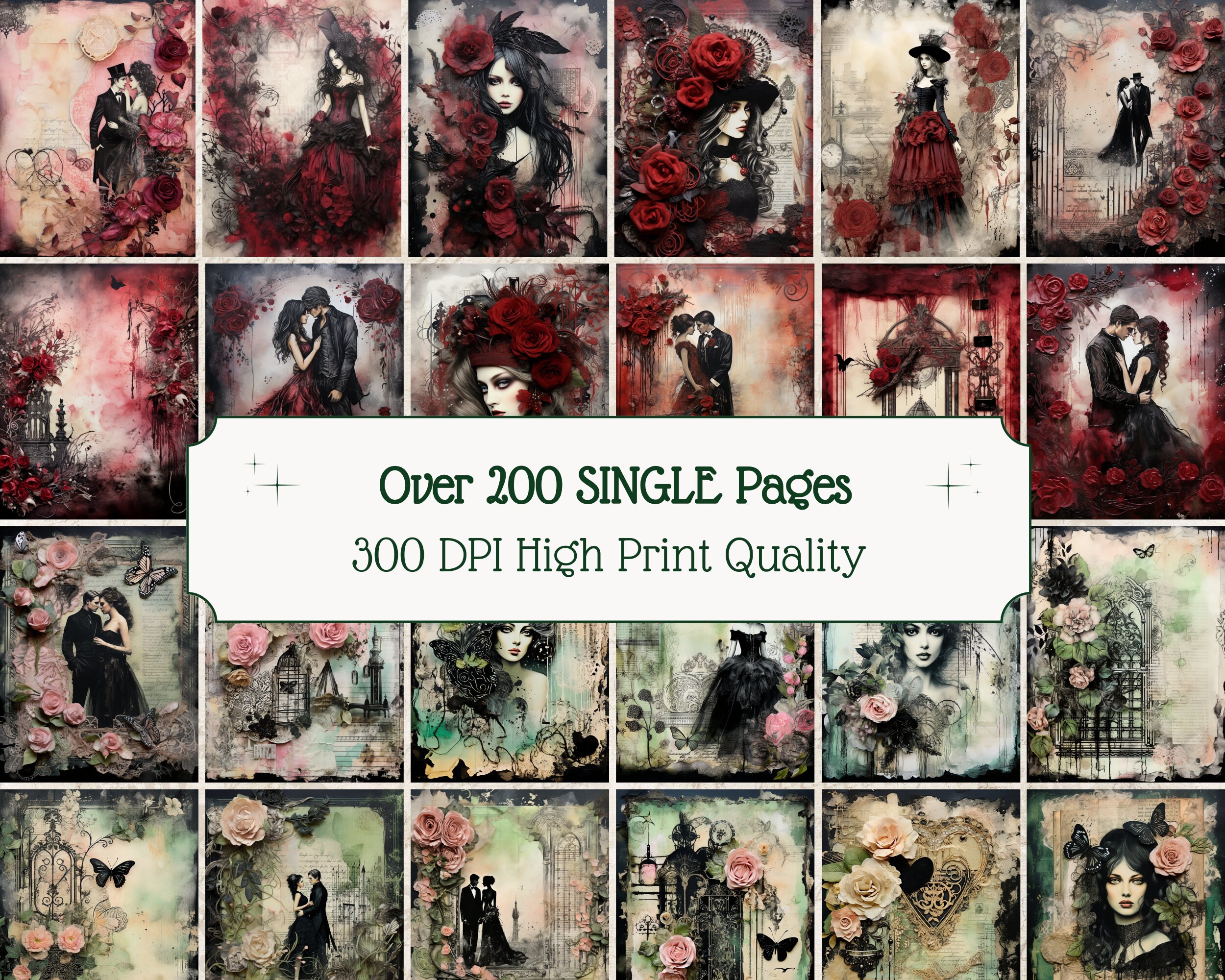 Goth Romance, Mega Bundle, Junk Journal Kit, Decoupage Papers, Gothic ...