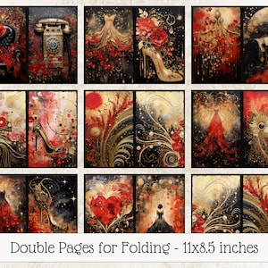 Junk Journal Red Black Bundle Printable Crafting Kit Mixed Media Folio ...