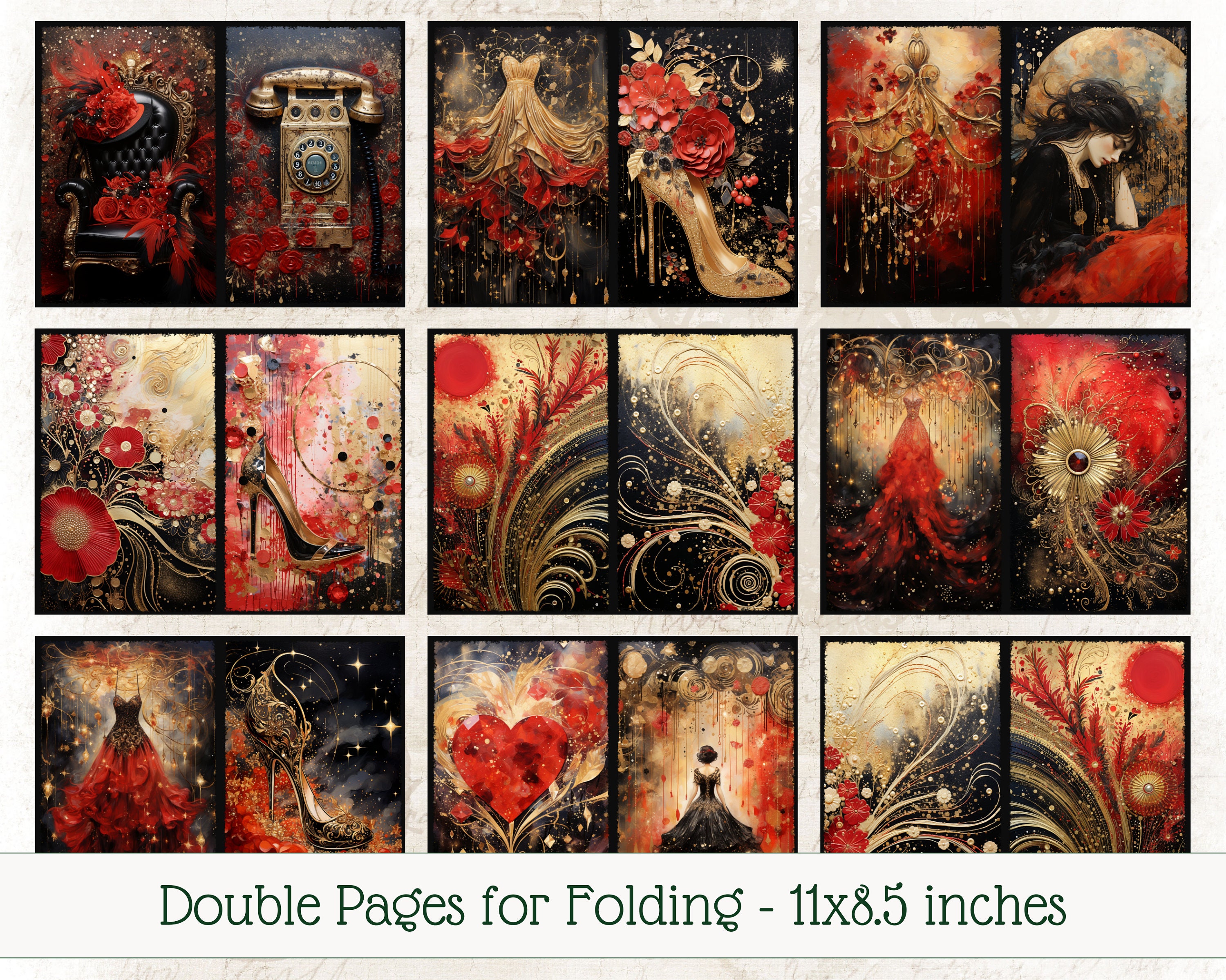 Junk Journal Red Black Bundle Printable Crafting Kit Mixed Media Folio ...