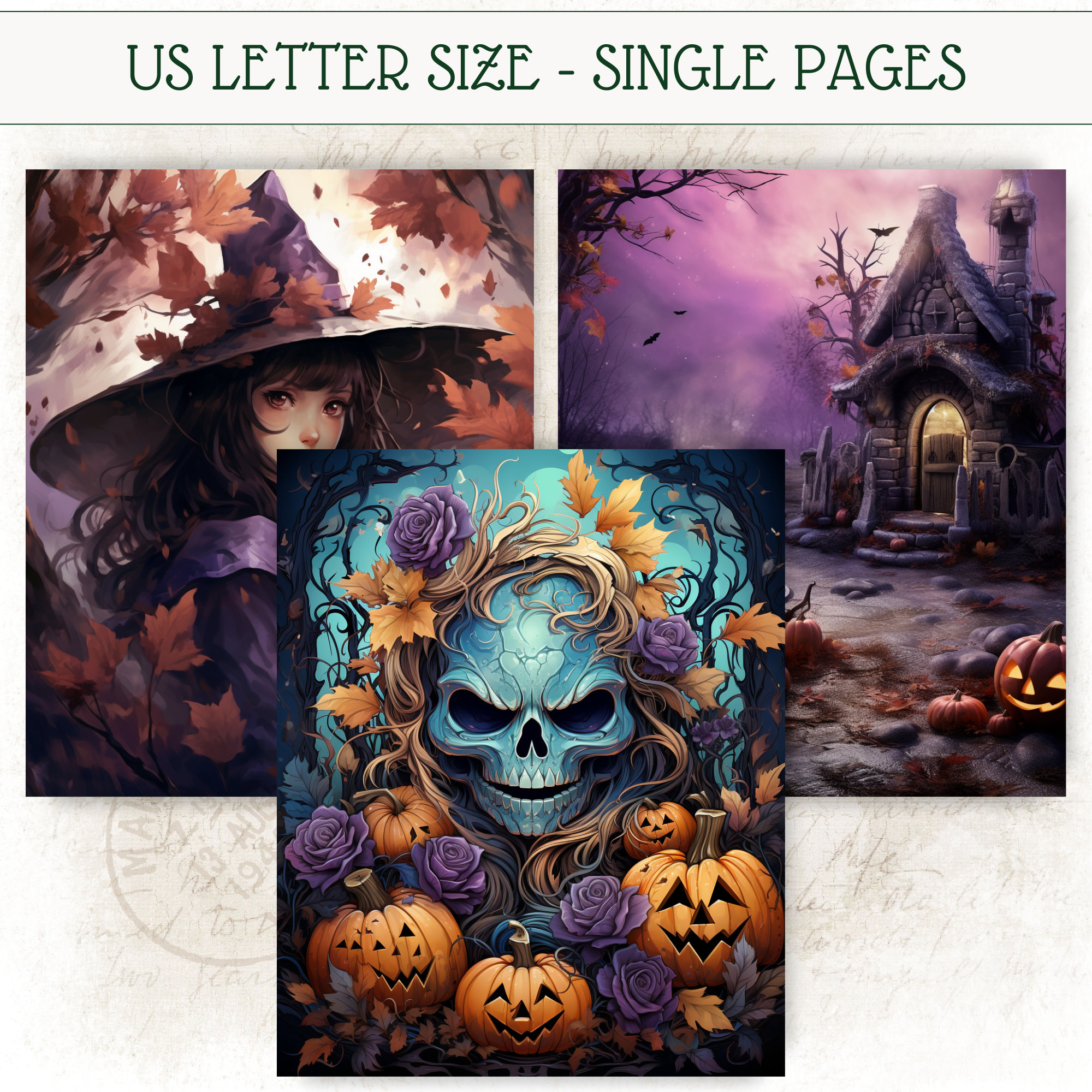 Pastel Halloween Scrapbook Paper, Autumn Witch Printable Pages ...