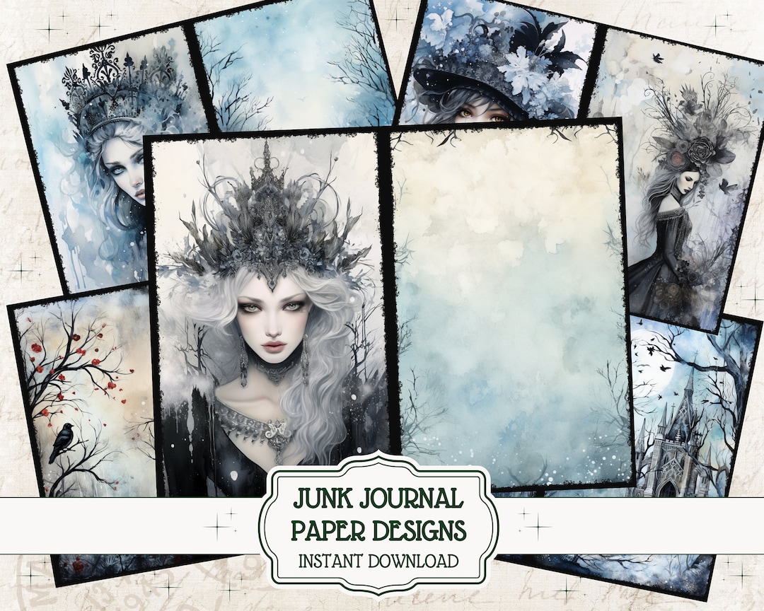 Goth Winter Junk Journal Pages Icy Queen Junk Journal Kit Frosty Gothic Collage Sheet Winter ...