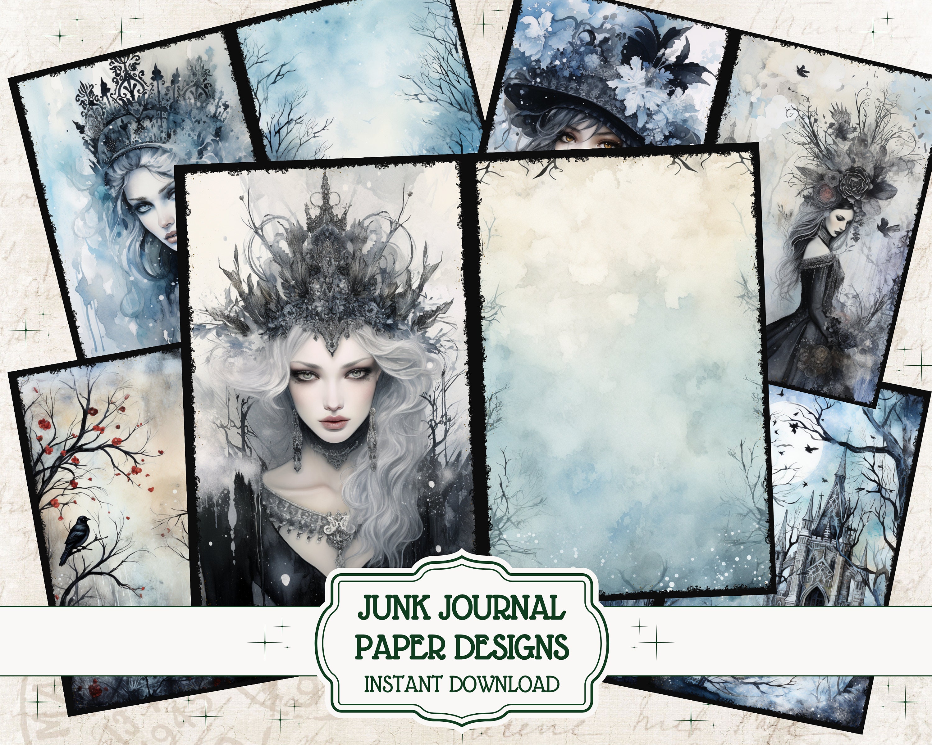 Goth Winter Junk Journal Pages Icy Queen Junk Journal Kit Frosty Gothic ...