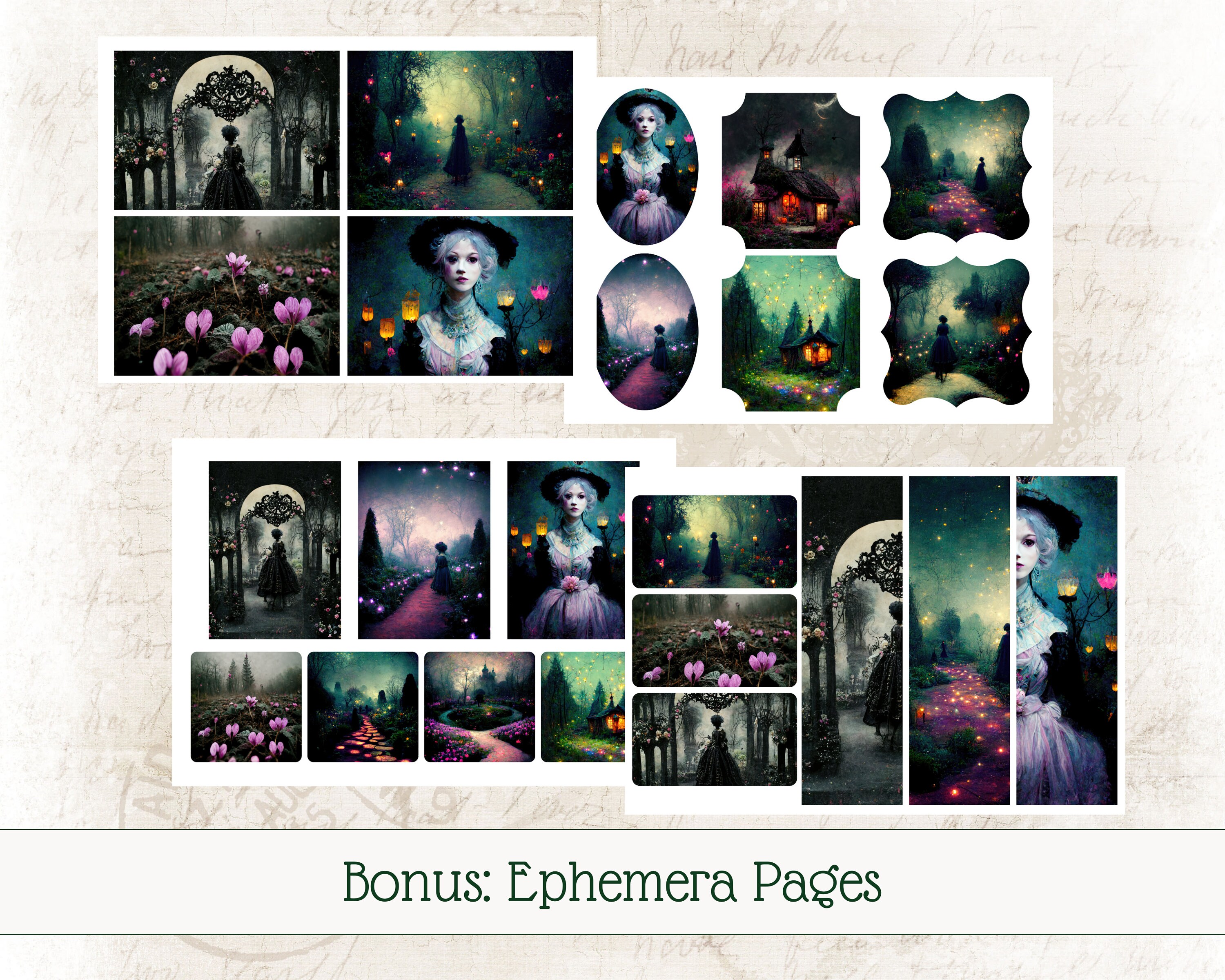 MYSTIC GARDEN Goth Scrapbook Pages, Witch Junk Journal Kit Printable ...