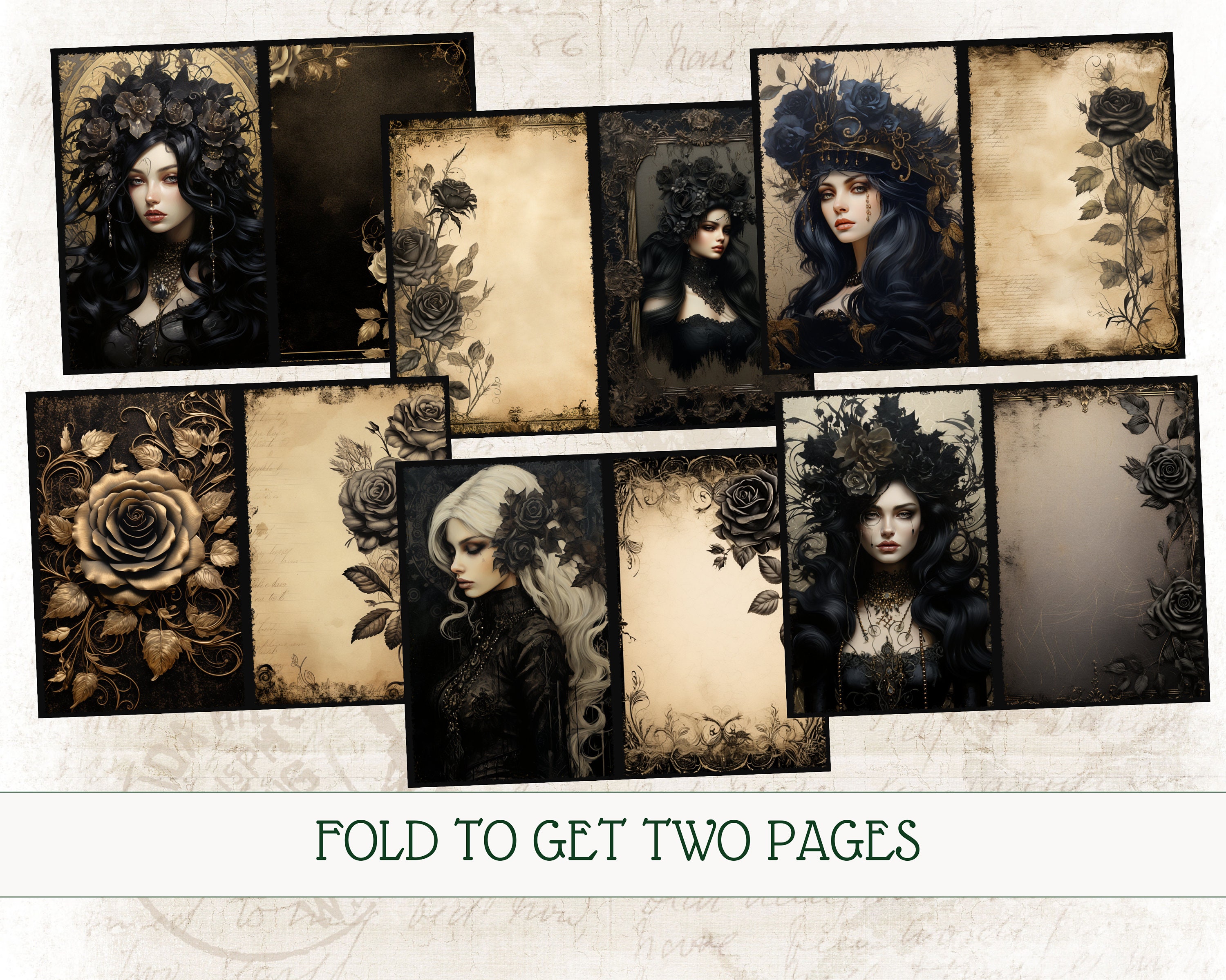 Goth Journal Kit Dark Roses Scrapbook Paper Gothic Rose Junk Journal ...