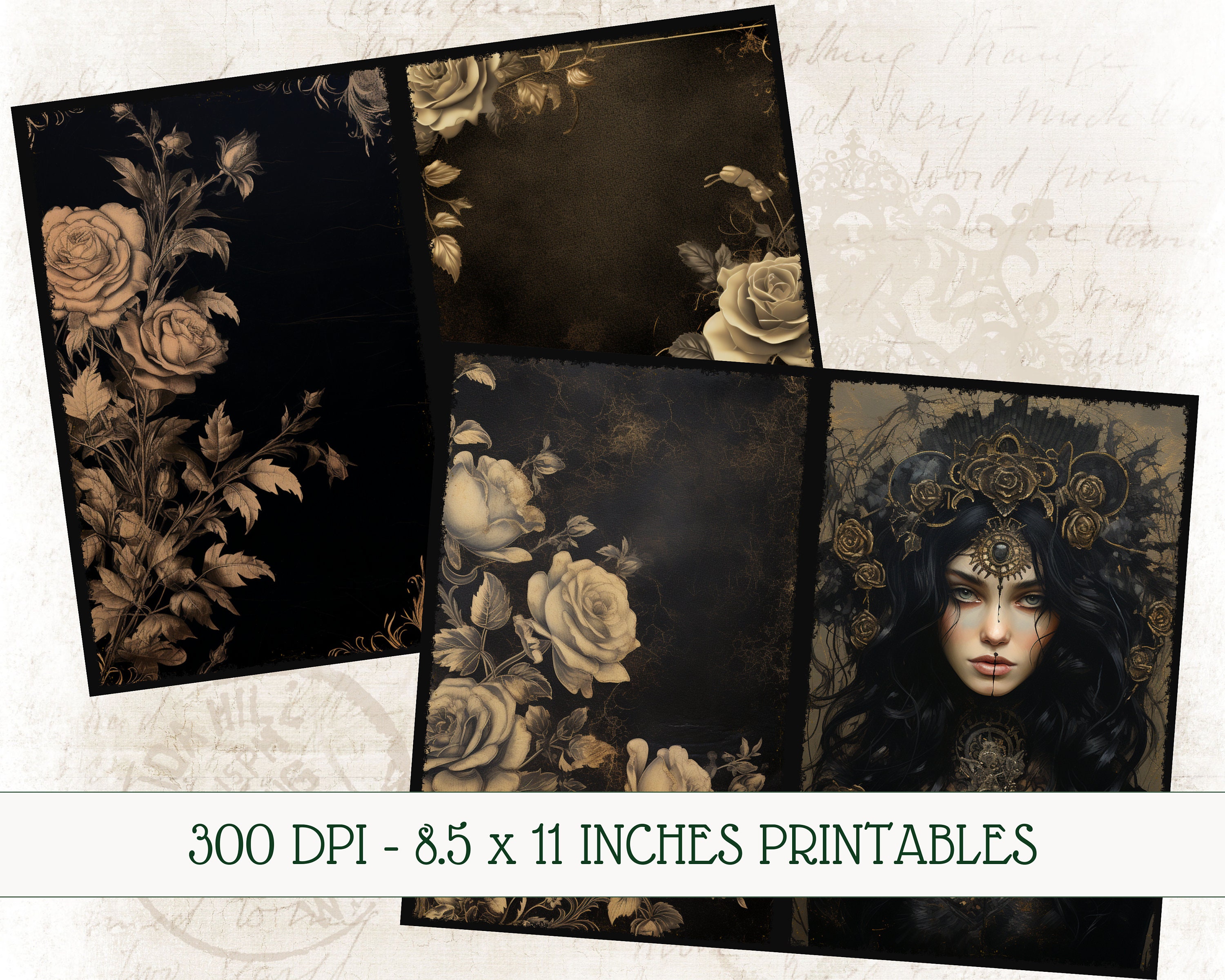 Goth Journal Kit Dark Roses Scrapbook Paper Gothic Rose Junk Journal ...