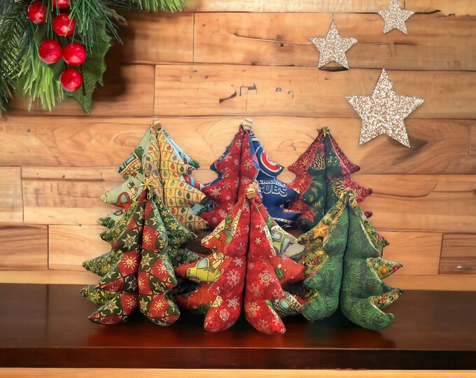 3 Pc. Fabric Christmas Trees, Green, White and Gold Stuffed Christmas ...