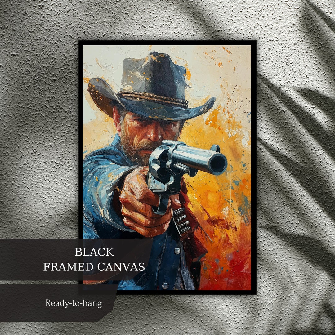 Western Cowboy Revolver Art Print Dynamic Oil Painting Style Portrait ...