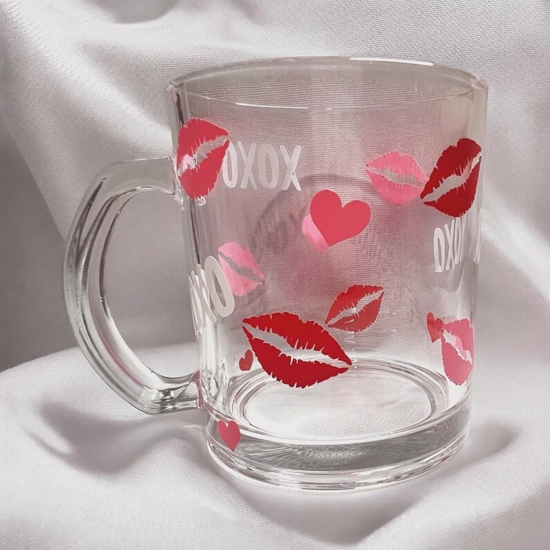 Kisses Mug Cute Pink Glass Vintage-inspired Xoxo Mug Romantic Gift ...