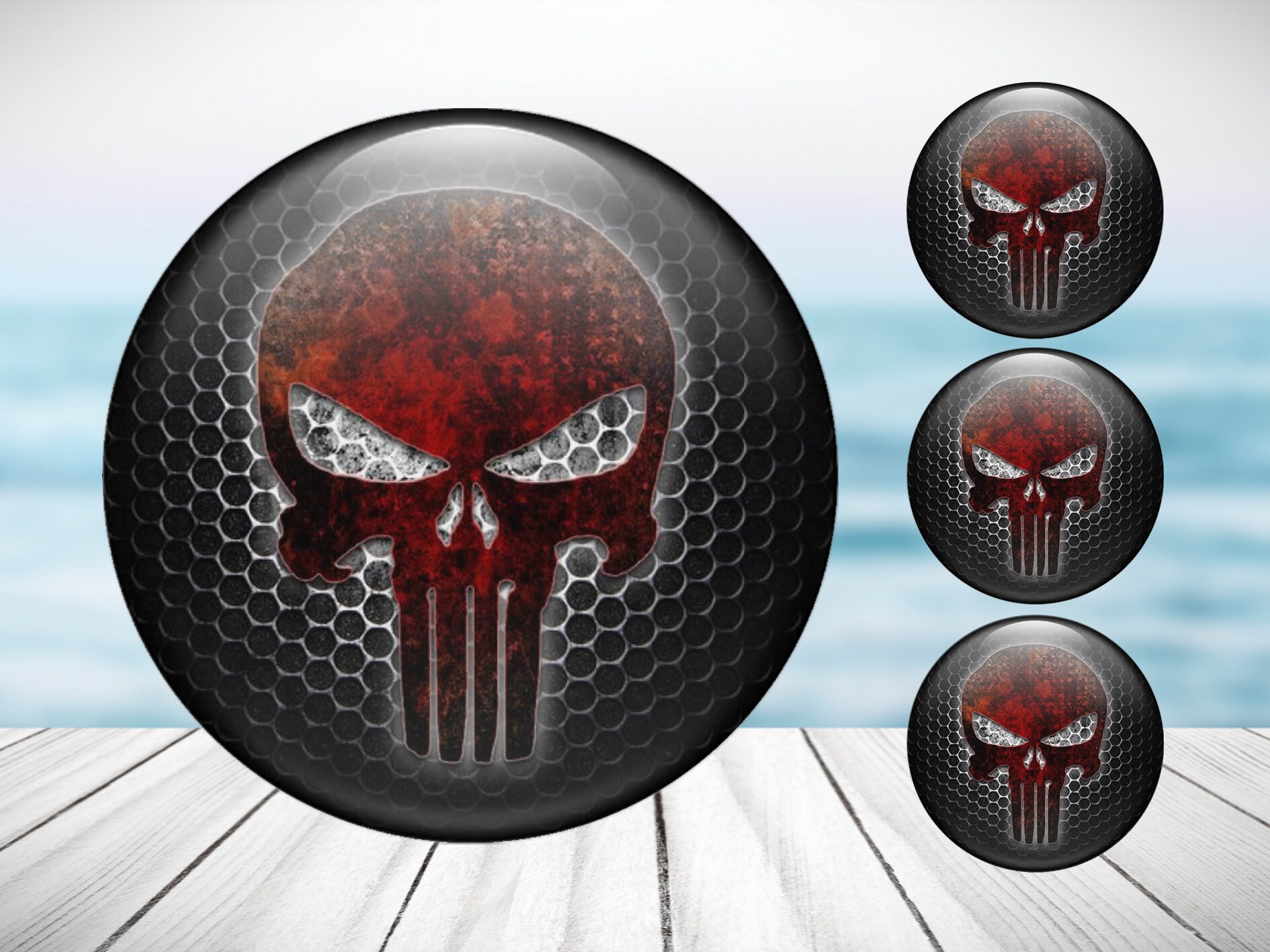 4pcs Set Skull High Quality Hand Made Center Wheel Cap Stickers Gas ...
