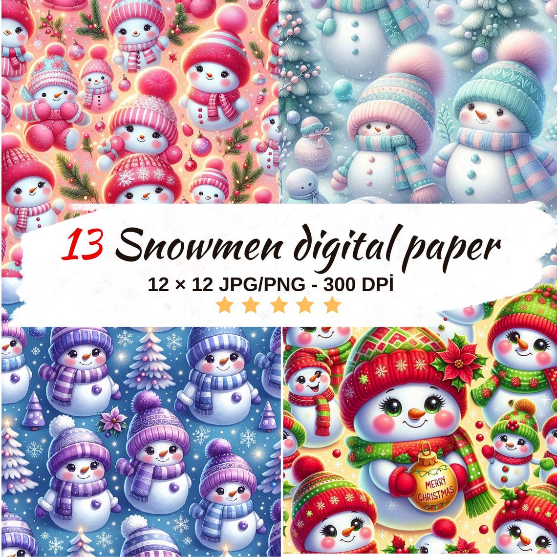 Snowman Digital Paper Pack 12x12 In, 300 DPI, PNG/JPG Scrapbooking ...
