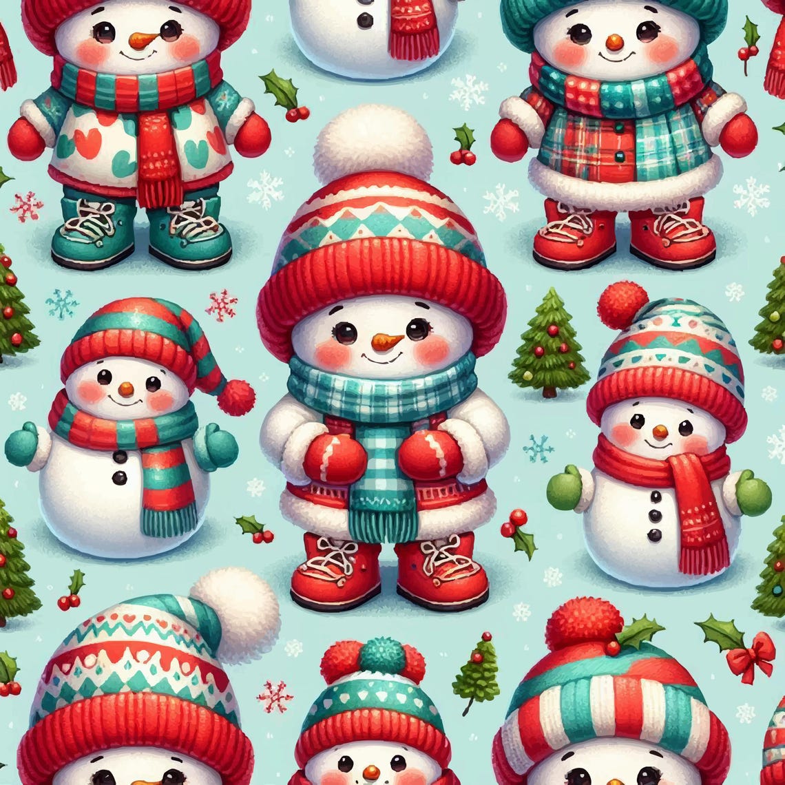Snowman Digital Paper Pack 12x12 In, 300 DPI, PNG/JPG Scrapbooking ...