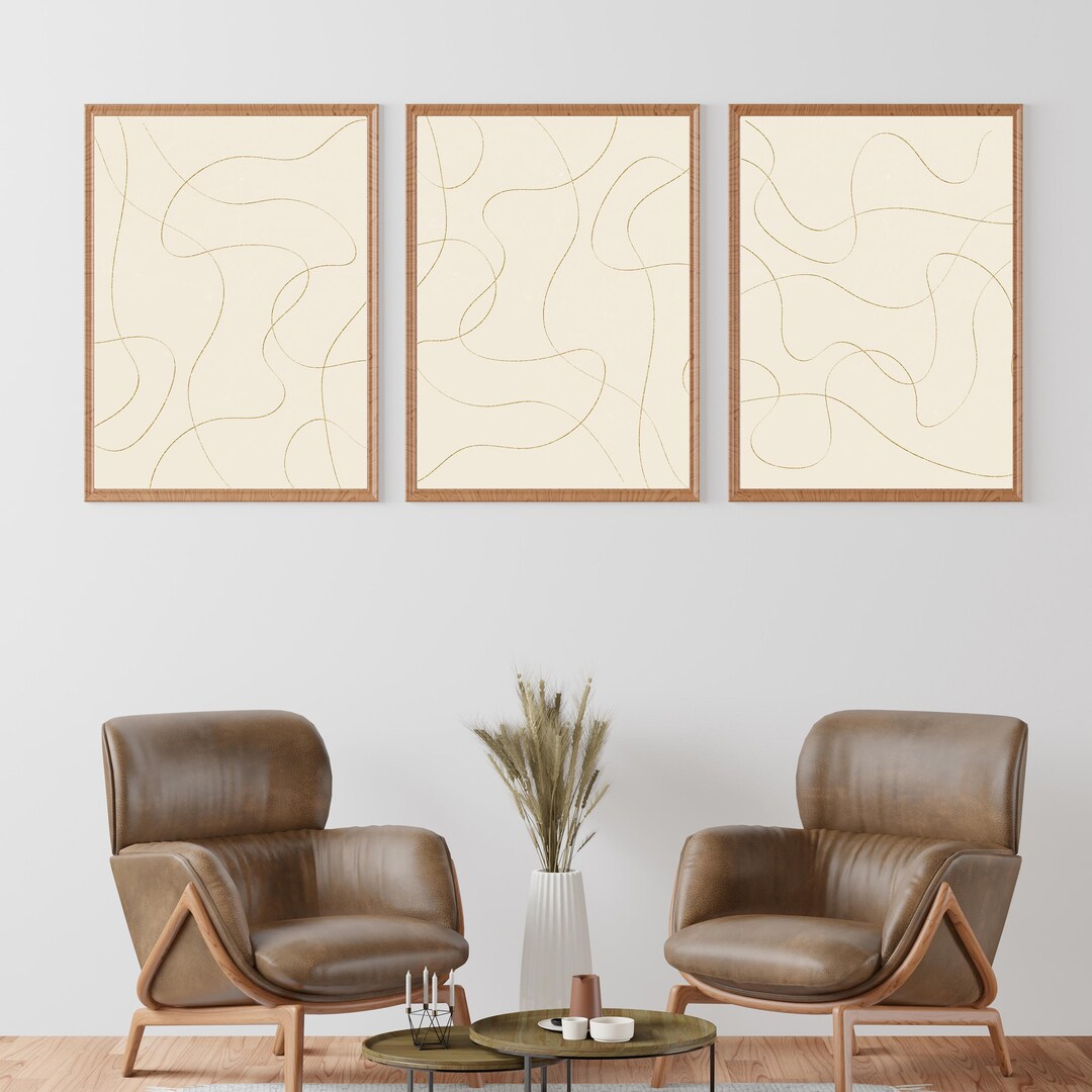 Gold Line Art, Set of 3 Gold Line Prints, Minimalist Line Art Digital ...