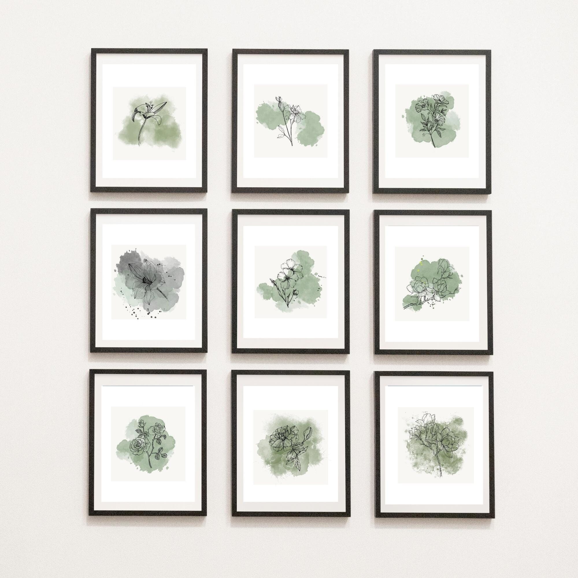 Flower Line Art Set of 9 Flower Outline Prints Floral - Etsy