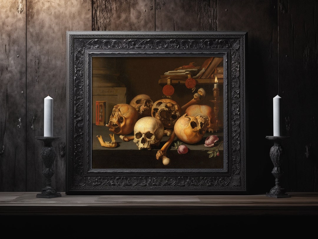 POSTER PRINTS | Human Skulls Still Life | Antique Painting of Many ...