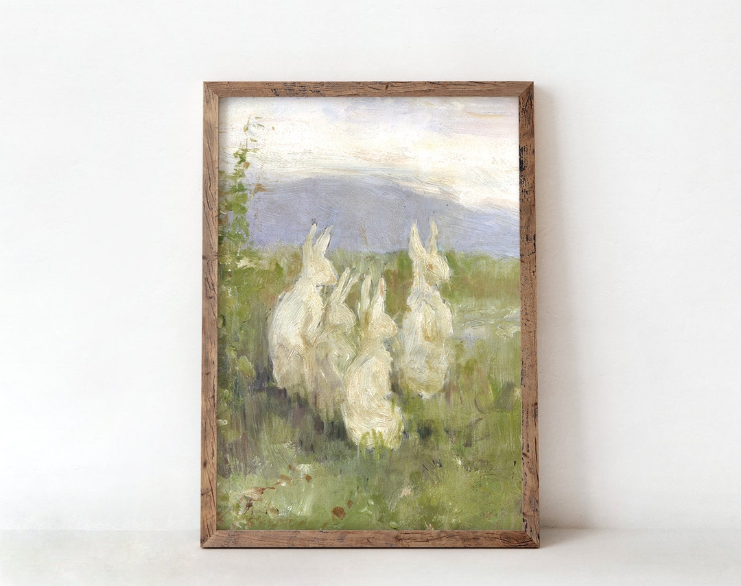 POSTER PRINTS | Bunnies Painting | Antique Rabbits Oil Painting ...