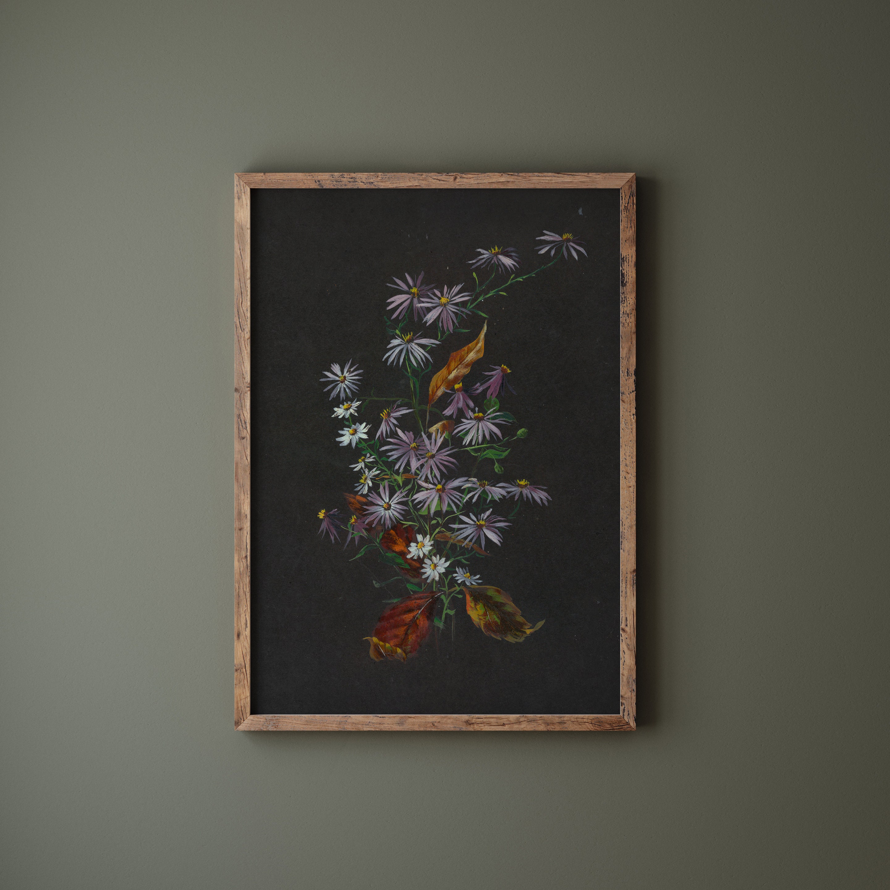 POSTER PRINTS Shadowed Meadow Antique Painting of Flower Bouquet on ...