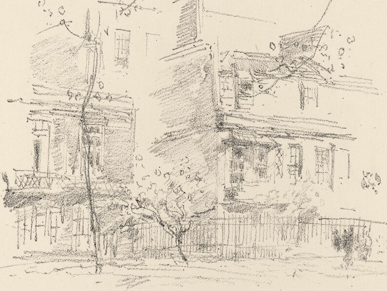 DIGITAL DOWNLOAD | Boulevard Sketch | Antique Drawing of Lindsay Row in ...