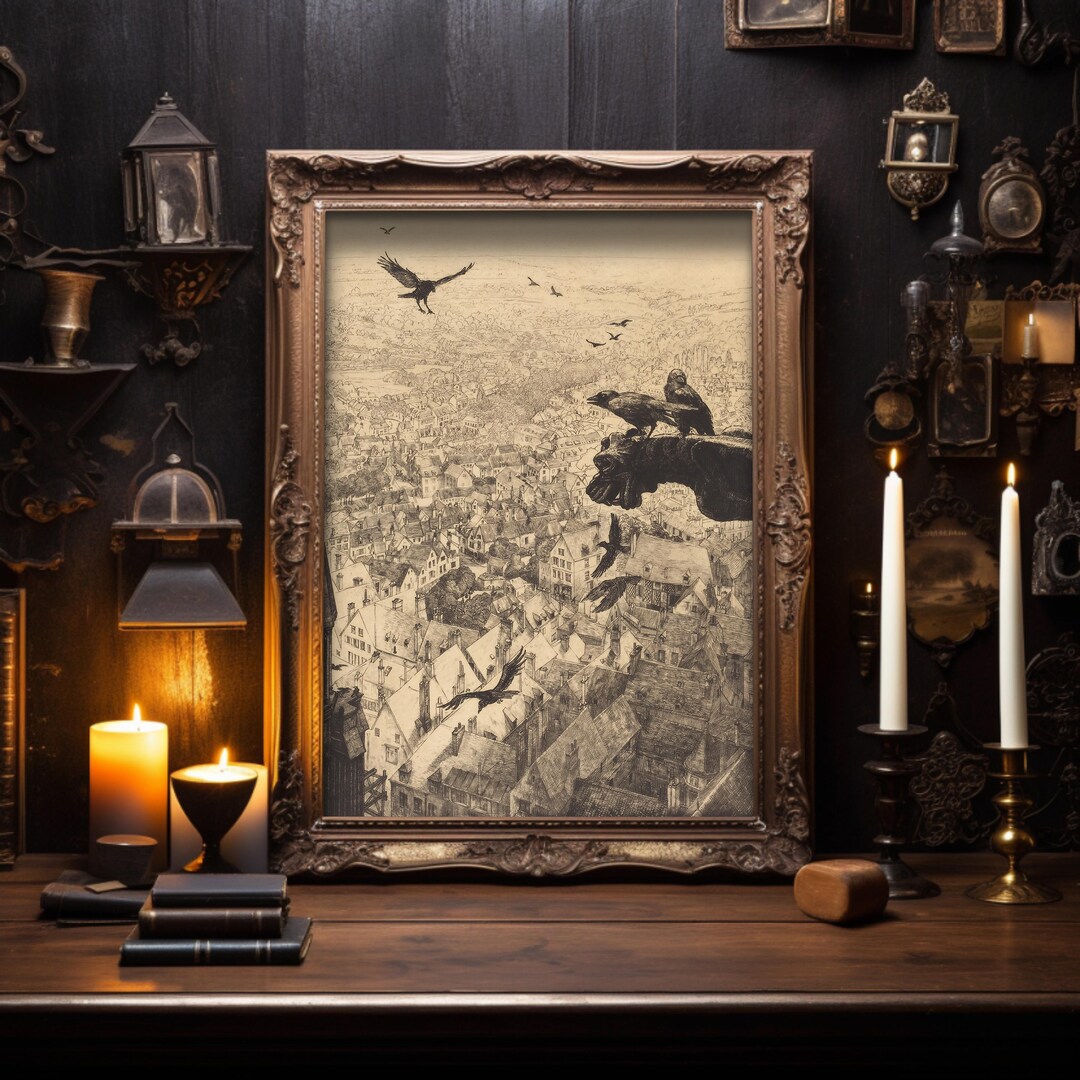 POSTER PRINTS | Jackdaws of Chartes, 1917 | Antique Etching of Crows on ...