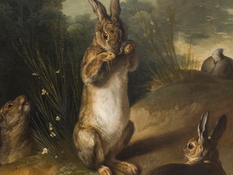 DIGITAL DOWNLOAD | Rabbits Painting | Antique Oil Painting of Wild ...