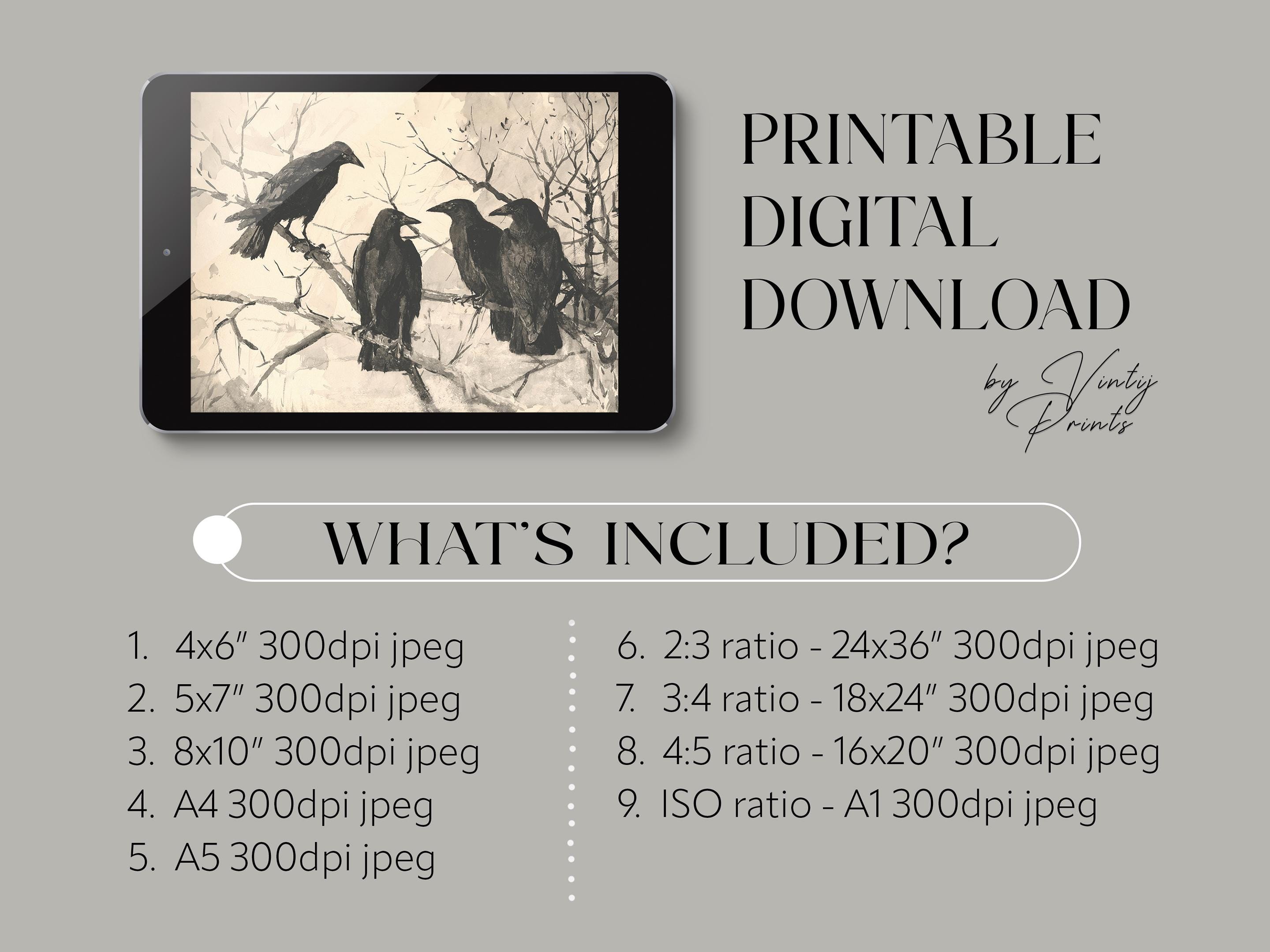 DIGITAL DOWNLOAD Antique Crows Painting Raven Art Print Dark Moody Wall ...