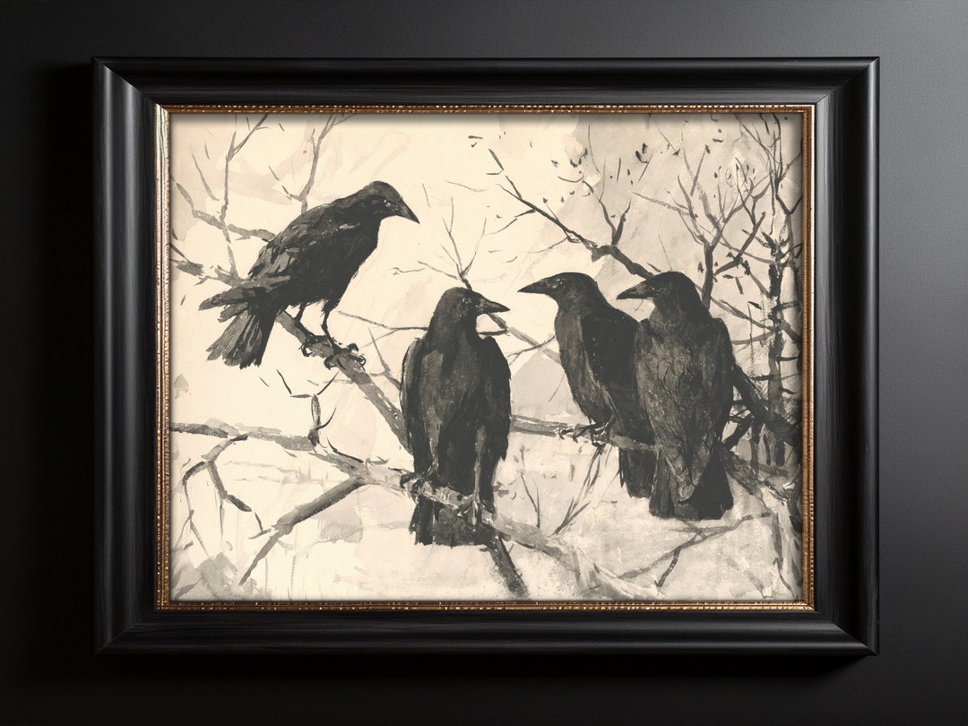 Antique Crows Painting Poster Print, Raven Art, Vintage Black Bird ...
