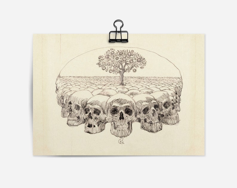 POSTER PRINTS Tree of Death Antique Drawing of Tree and Skulls ...