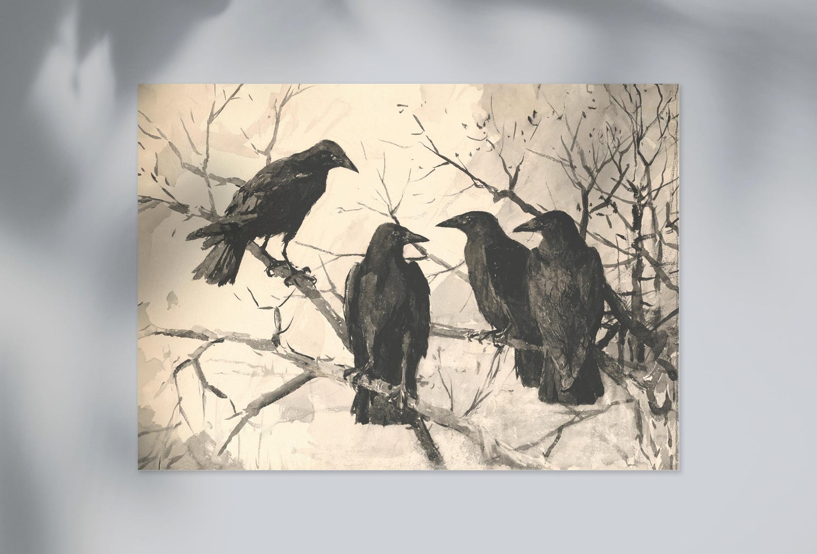 DIGITAL DOWNLOAD Antique Crows Painting Raven Art Print Dark Moody Wall ...