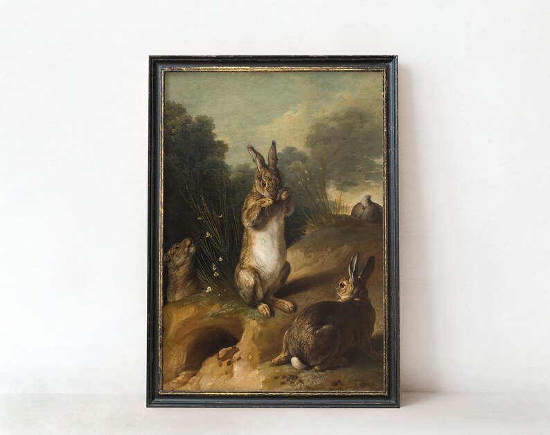 DIGITAL DOWNLOAD | Rabbits Painting | Antique Oil Painting of Wild ...