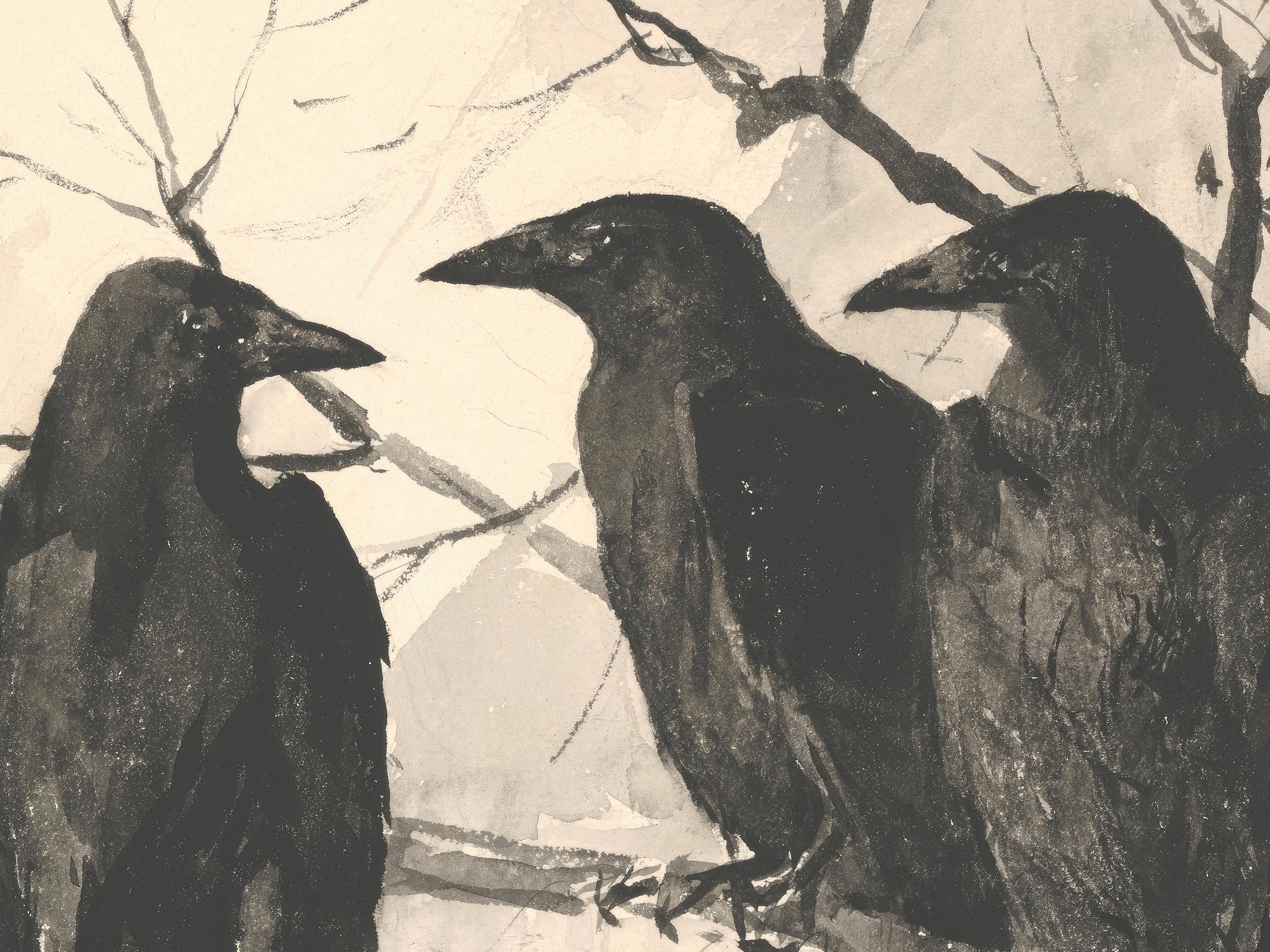 DIGITAL DOWNLOAD Antique Crows Painting Raven Art Print Dark Moody Wall ...