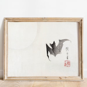 Japanese Bat and Moon Digital Download, Antique 1830 Woodblock Art by ...