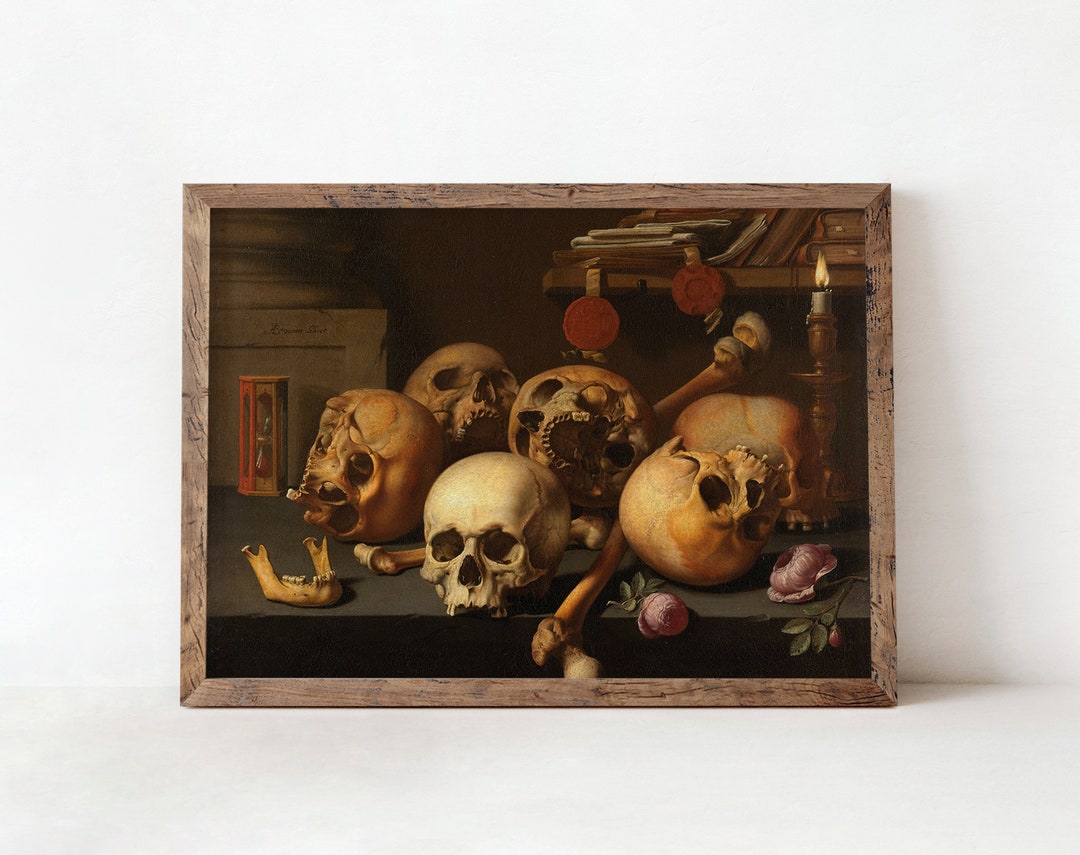 POSTER PRINTS Human Skulls Still Life Antique Painting of Many Skulls ...