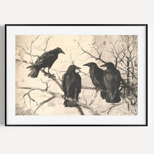 DIGITAL DOWNLOAD | Antique Crows Painting | Raven Art Print | Dark ...