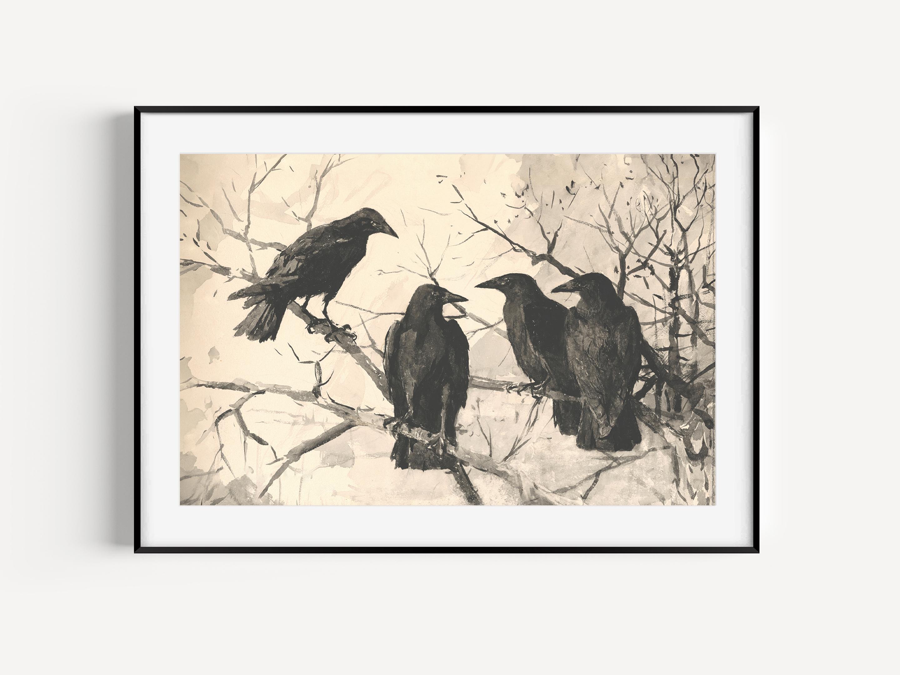 DIGITAL DOWNLOAD Antique Crows Painting Raven Art Print Dark Moody Wall ...