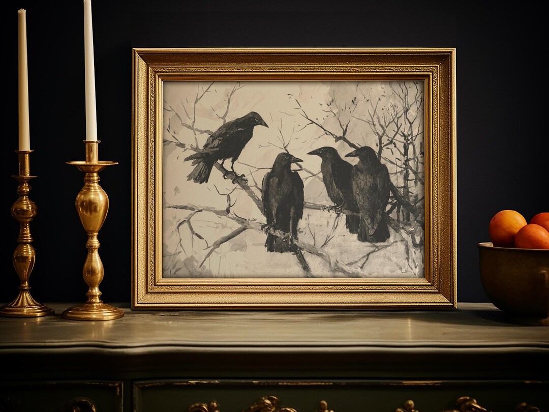 DIGITAL DOWNLOAD | Antique Crows Painting | Raven Art Print | Dark ...