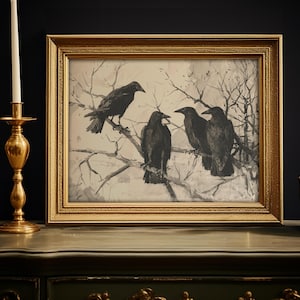 DIGITAL DOWNLOAD | Antique Crows Painting | Raven Art Print | Dark ...