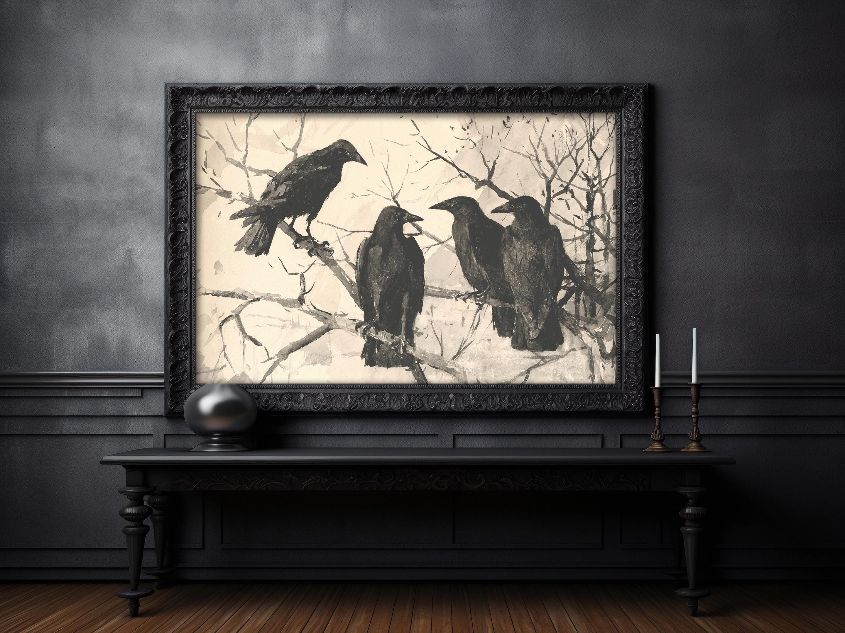 DIGITAL DOWNLOAD Antique Crows Painting Raven Art Print Dark Moody Wall ...