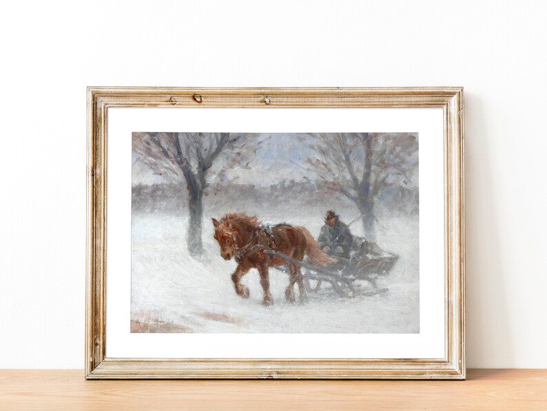 PRINTABLE DIGITAL DOWNLOAD Sleigh Ride Antique Painting of a Horse ...