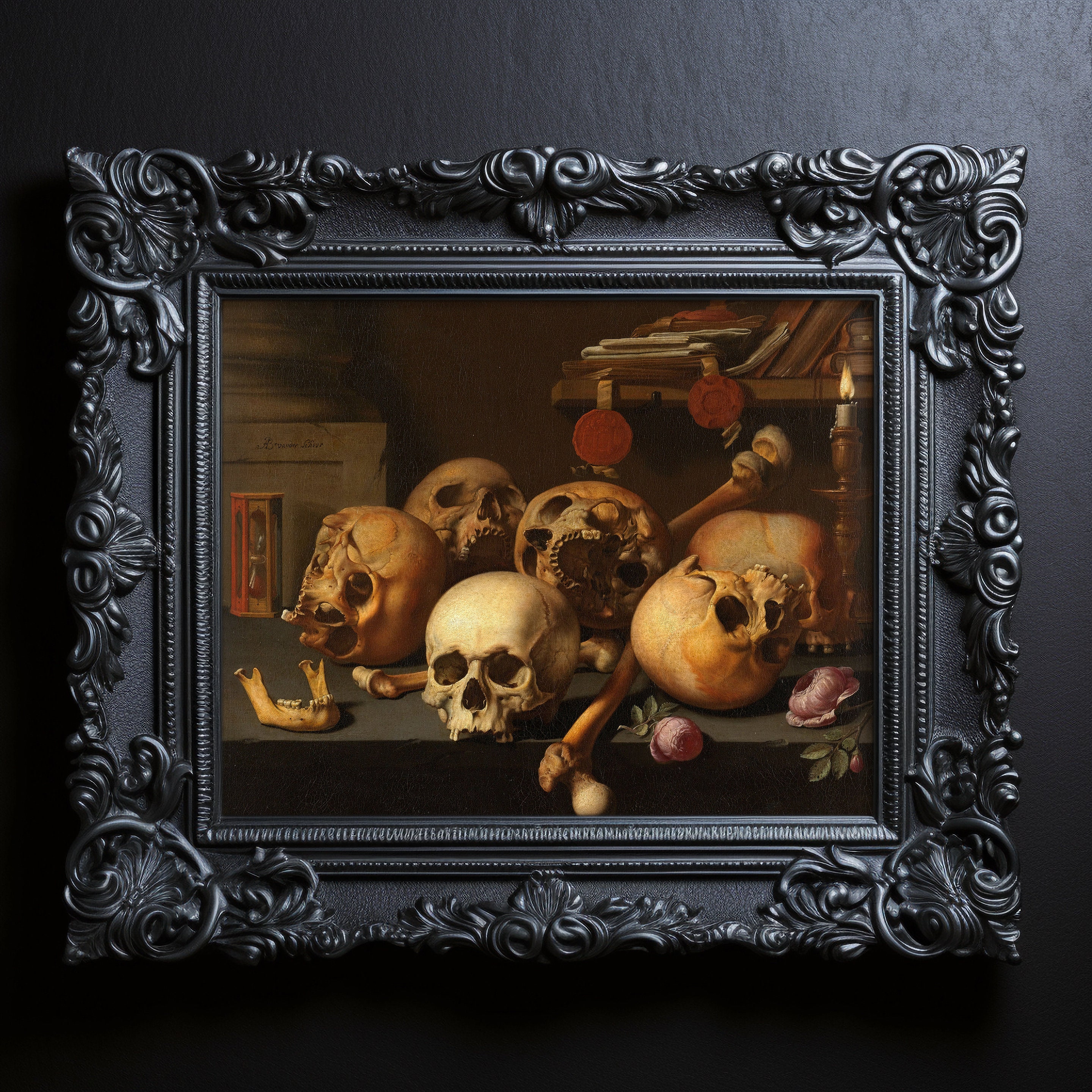 POSTER PRINTS Human Skulls Still Life Antique Painting of Many Skulls ...