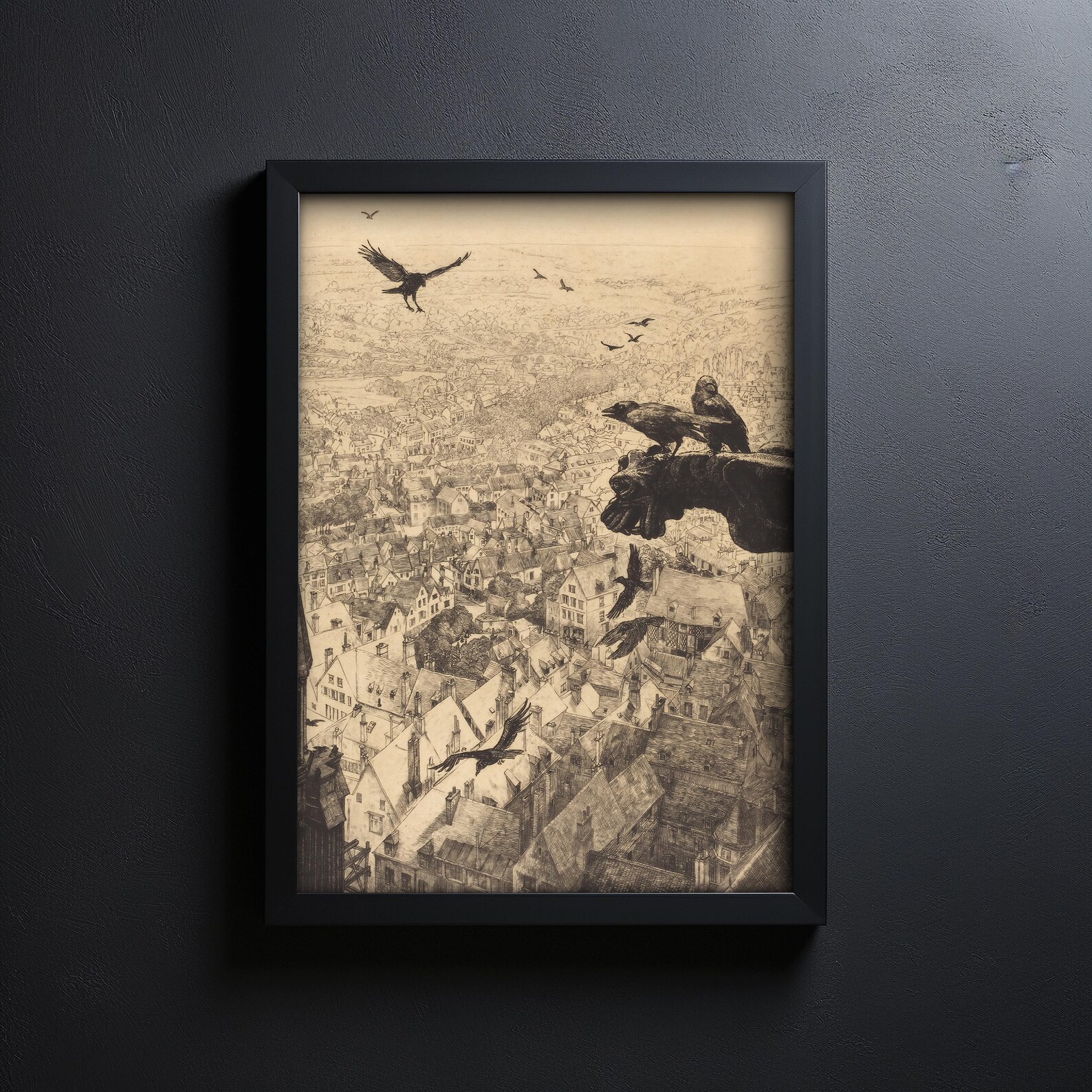 POSTER PRINTS | Jackdaws of Chartes, 1917 | Antique Etching of Crows on ...